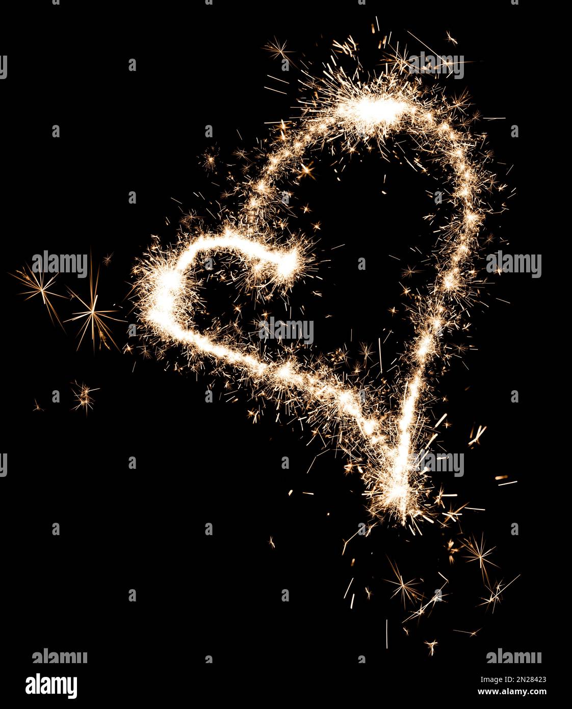 Bright sparkling heart contour on black background Stock Photo - Alamy