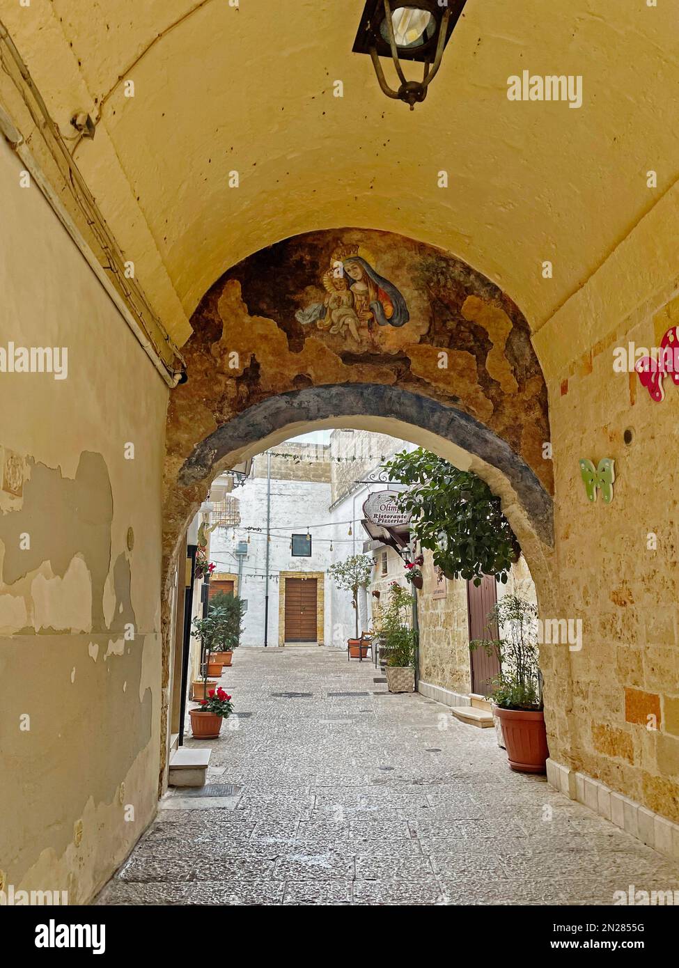 Religious mural on the wall of a gallery in the historical center of ...