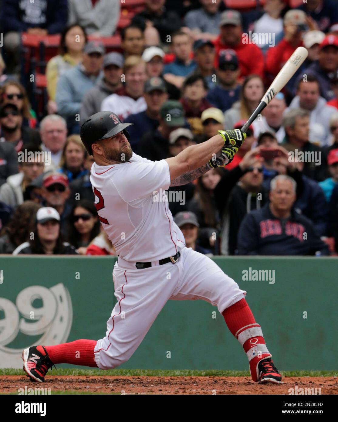 Boston Red Sox Mike Napoli swings in the first baseball game of a ...