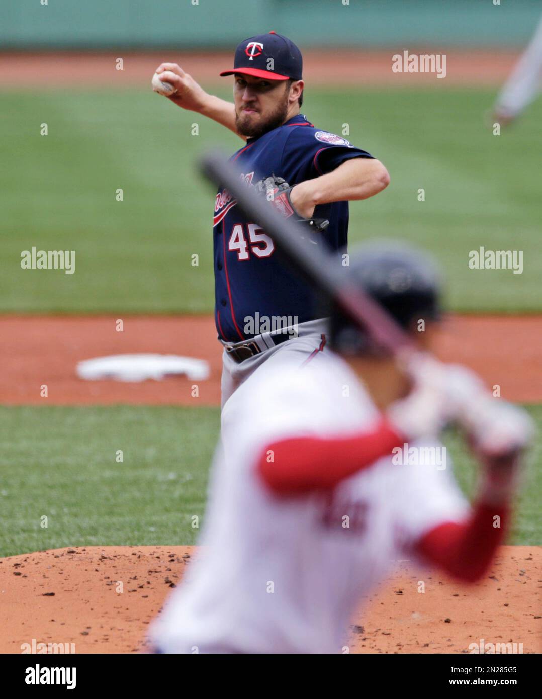 Minnesota Twins starting pitcher Phil Hughes (45) delivers during the ...