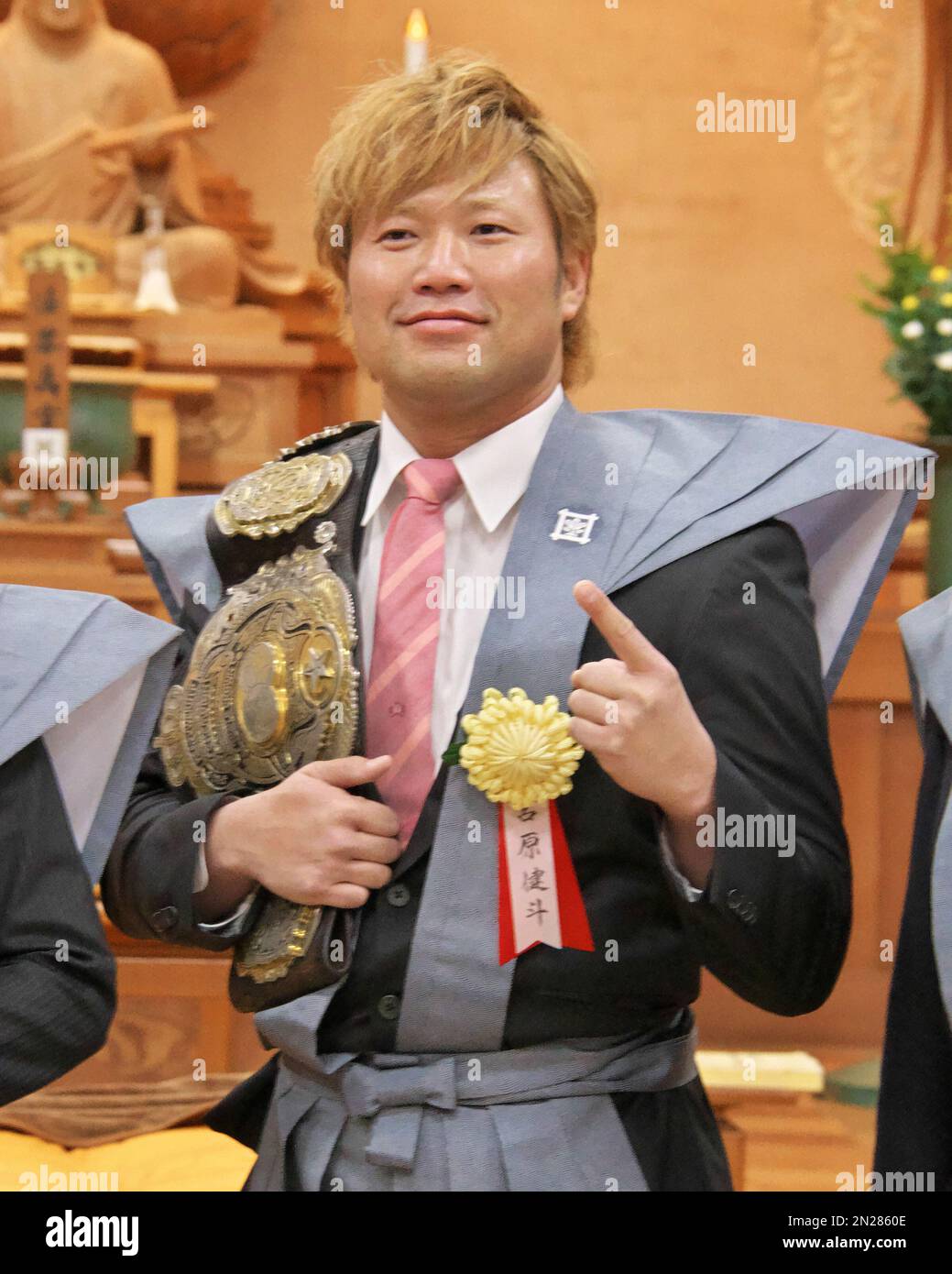 Triple Crown Heavyweight Champion Kento Miyahara of All Japan Pro Wrestling poses for ...
