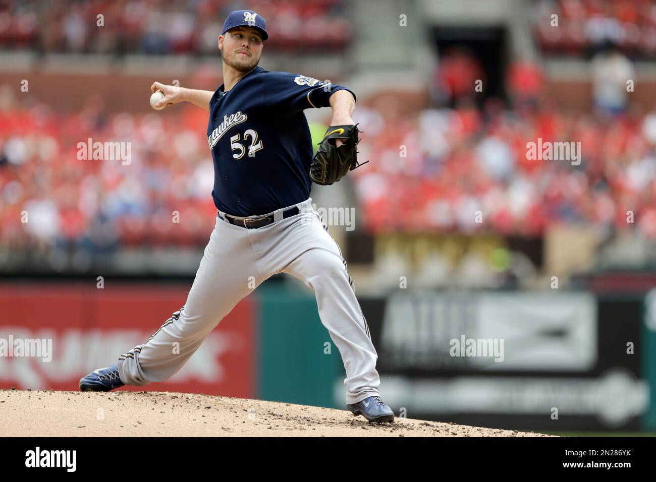 Milwaukee Brewers starting pitcher Jimmy Nelson throws during the first ...