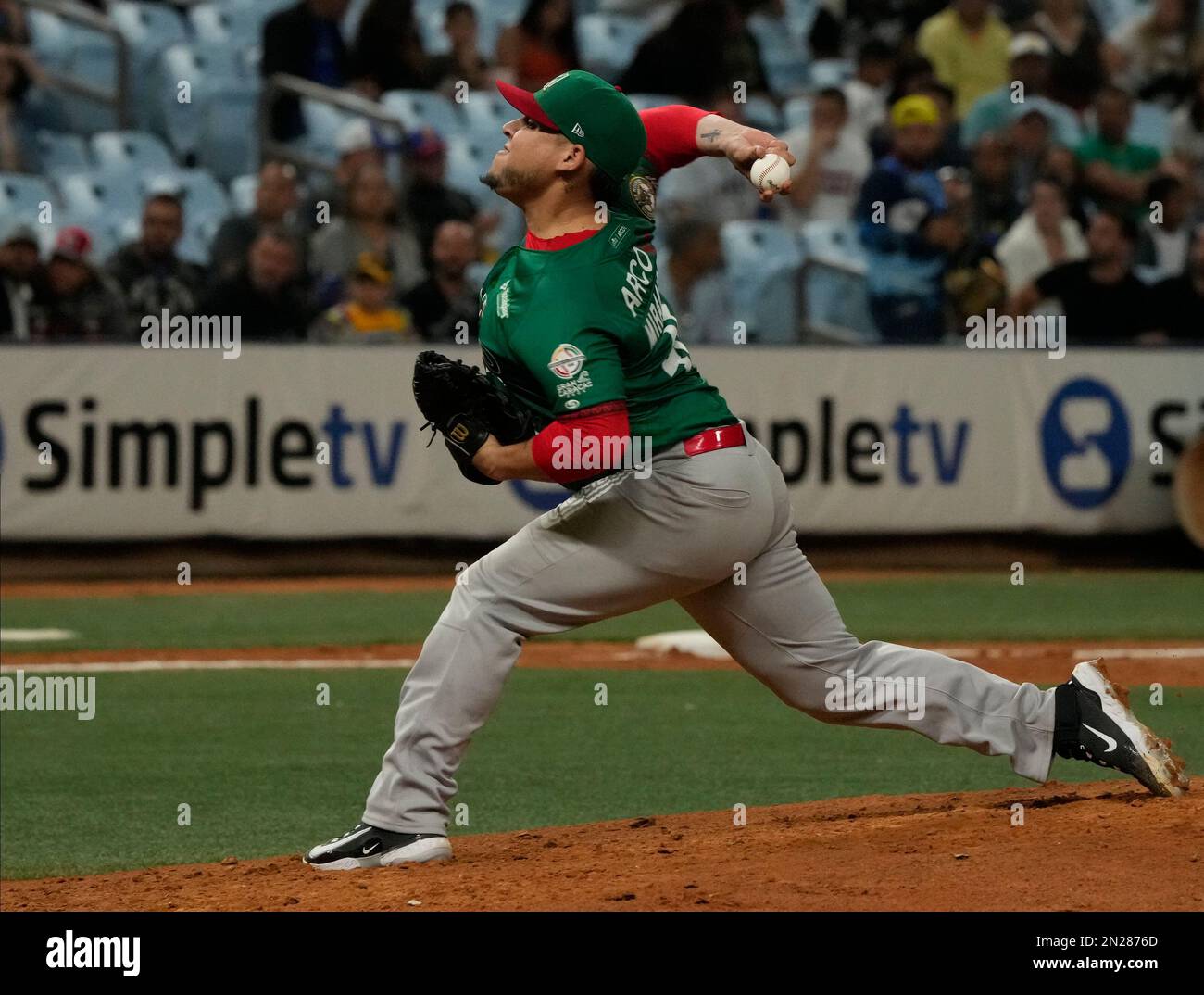 Mexico's Luis Fernando Miranda pitches in the first inning against ...