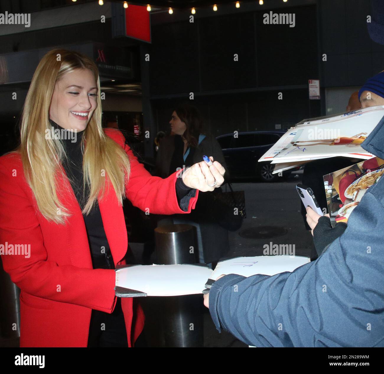 Beth Behrs in a bright red blazer at ‘CBS Morning’ in New York City ...