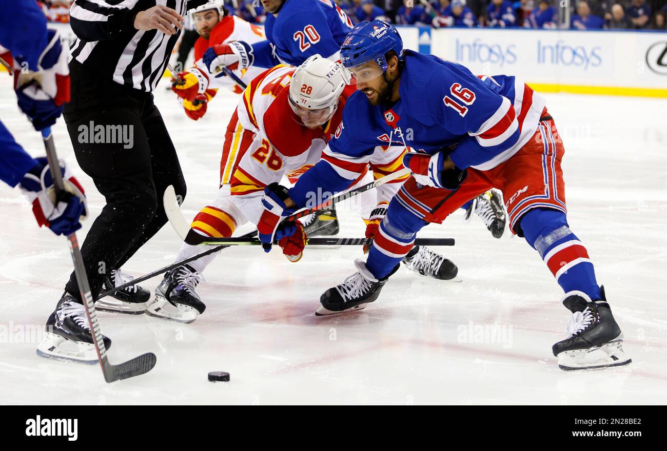 New York Rangers center Vincent Trocheck (16) and Calgary Flames ...