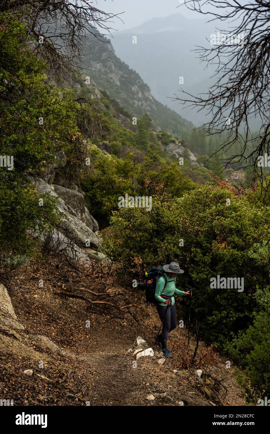 Woman Turns a Tight Corner on Hotel Creek Trail in Kings Canyon ...
