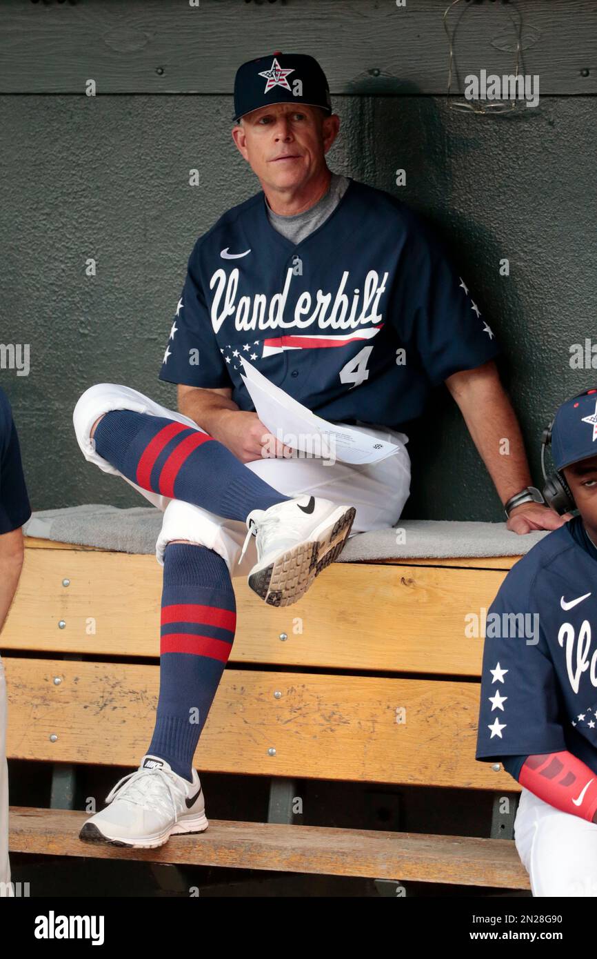Vanderbilt head coach Tim Corbin watches from the dugout after an NCAA ...
