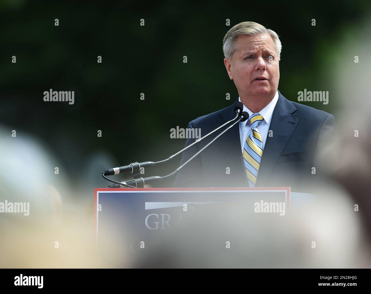 Sen. Lindsey Graham, R-S.C. speaks to supporters after announcing his ...