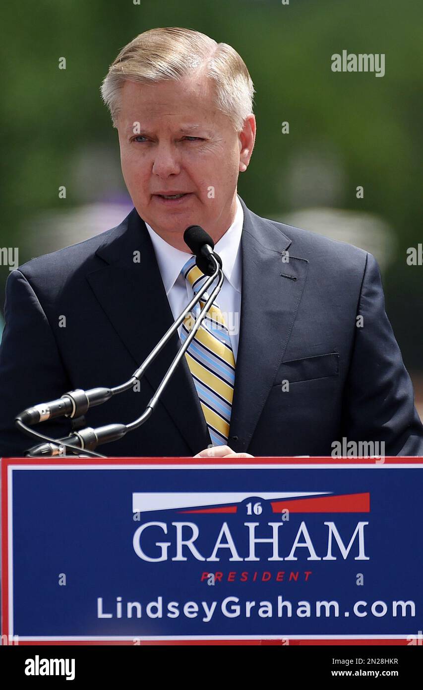 Sen. Lindsey Graham, R-S.C. speaks to supporters after announcing his ...