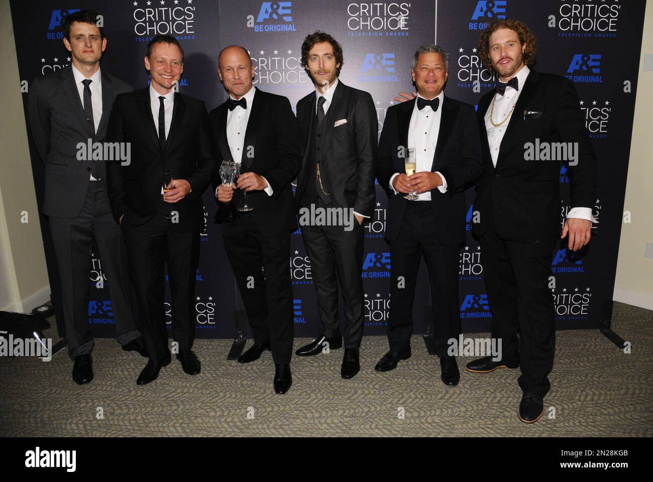 Zach Woods, from left, Alec Berg, Mike Judge, Thomas Middleditch ...