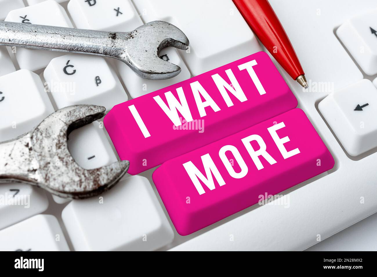 Hand writing sign I Want More. Concept meaning Not having enough of ...