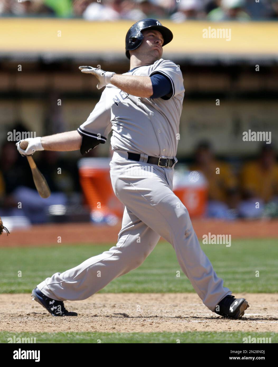 New York Yankees' Brian McCann swings against the Oakland Athletics ...