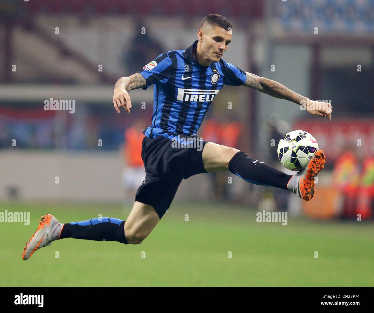 Inter Milan's Mauro Icardi controls the ball during the Serie A soccer ...