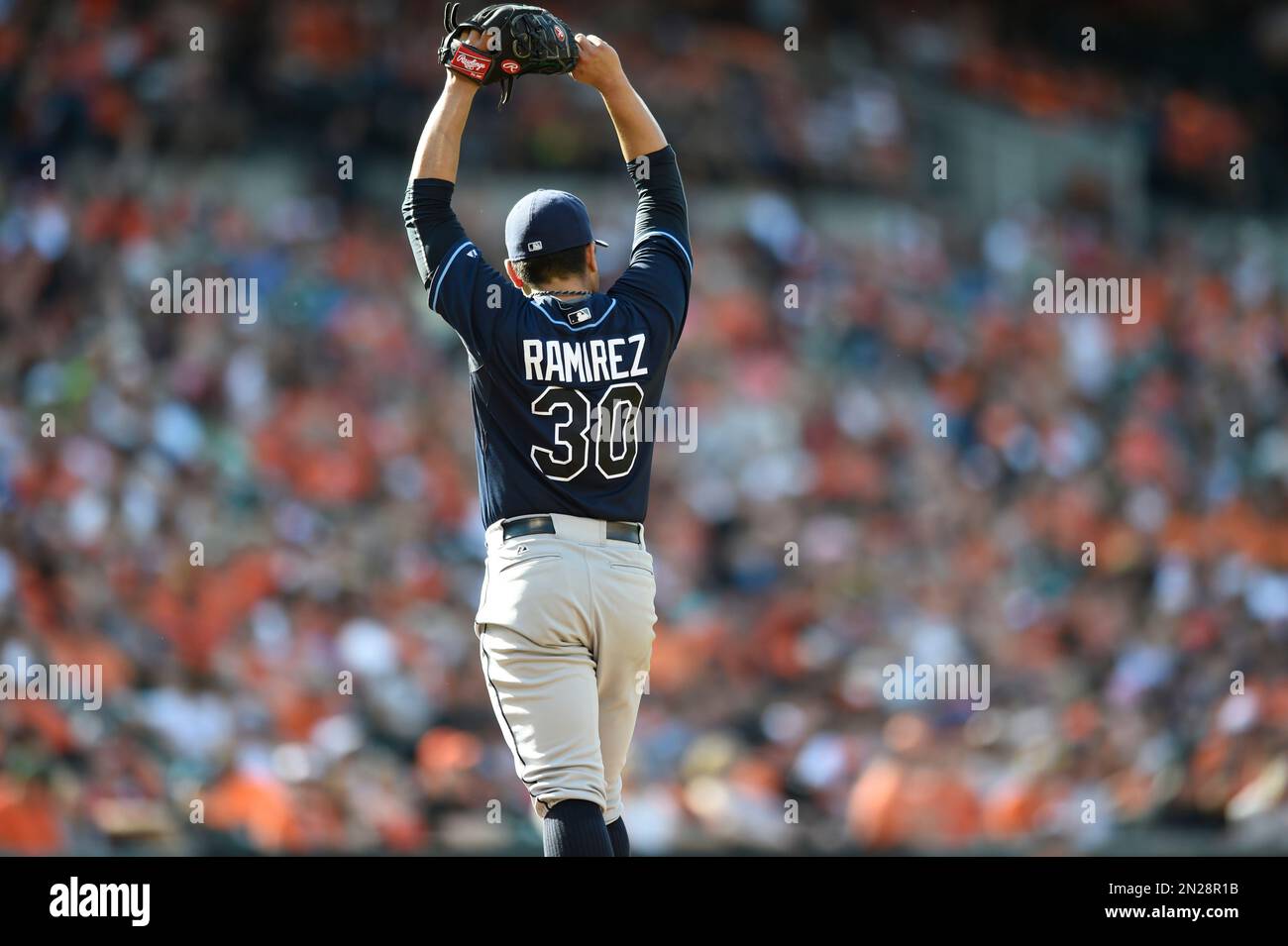 Tampa Bay Rays Erasmo Ramirez pauses on the mound against the Baltimore ...