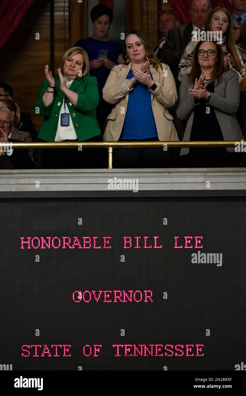People applaud Tennessee Gov. Bill Lee as he delivers his State of the ...