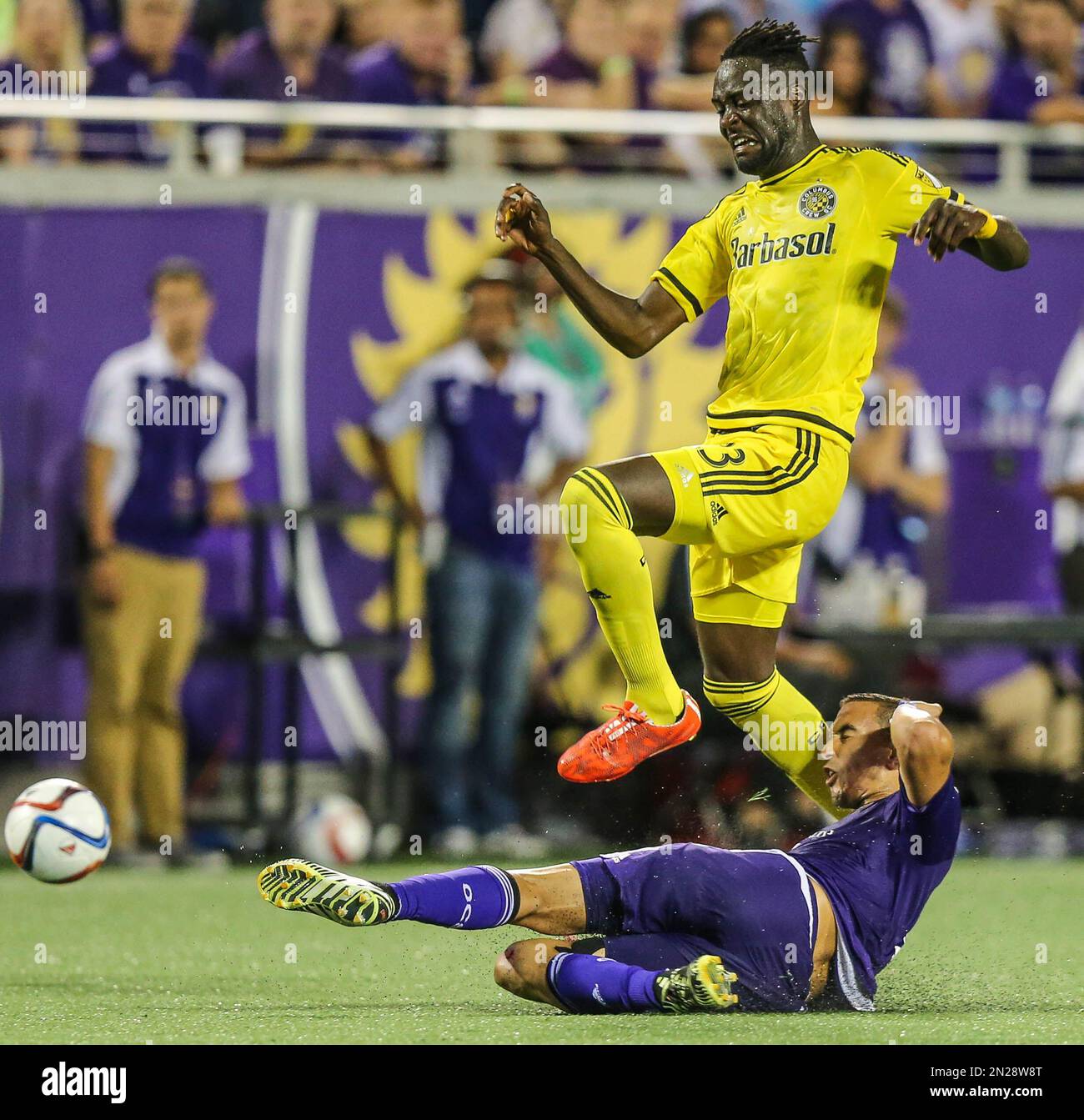 Orlando City defender Seb Hines (3) goes against Columbus Crew forward ...