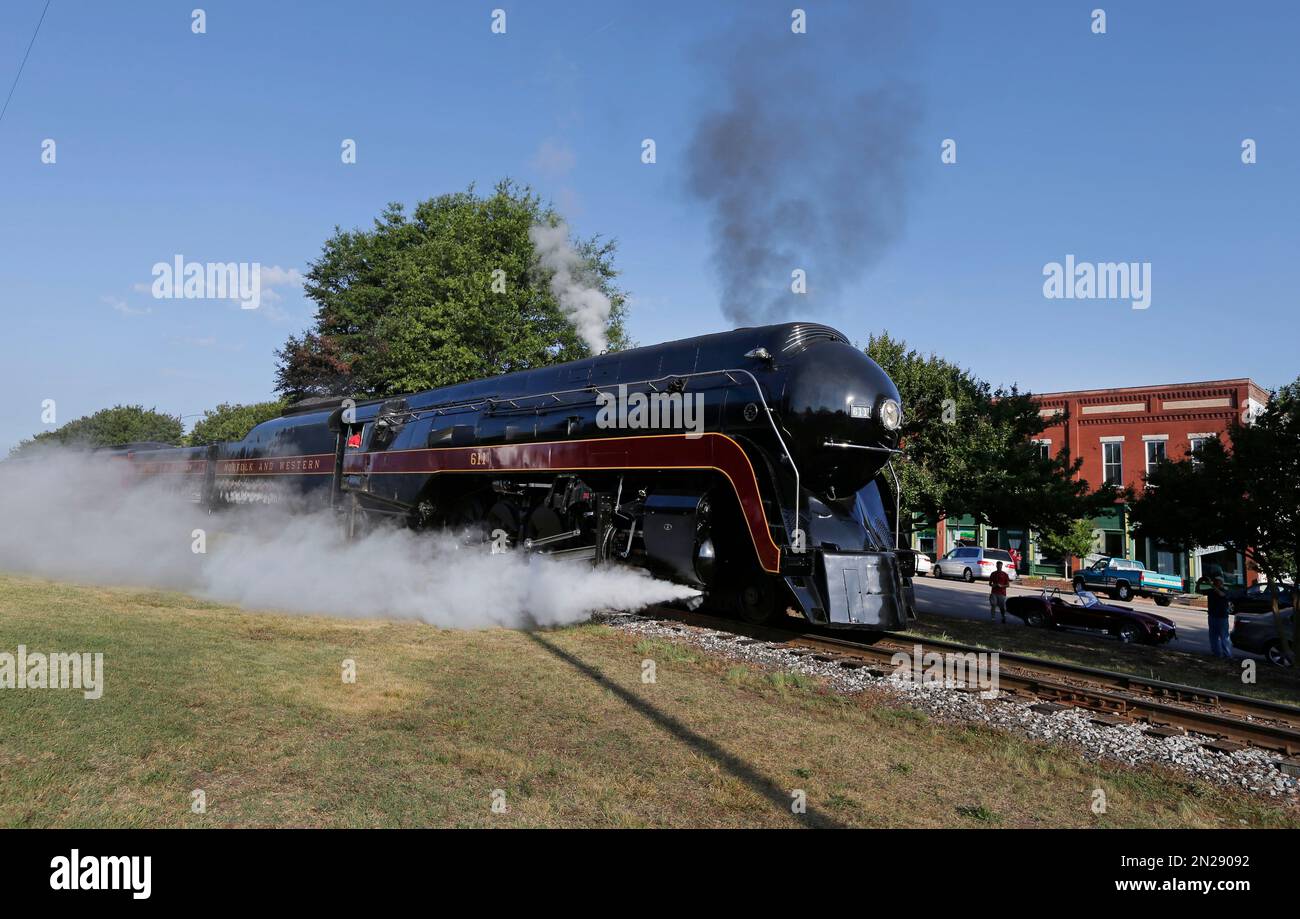 The Norfolk & Western Class J No. 611 steam locomotive leaves the North ...