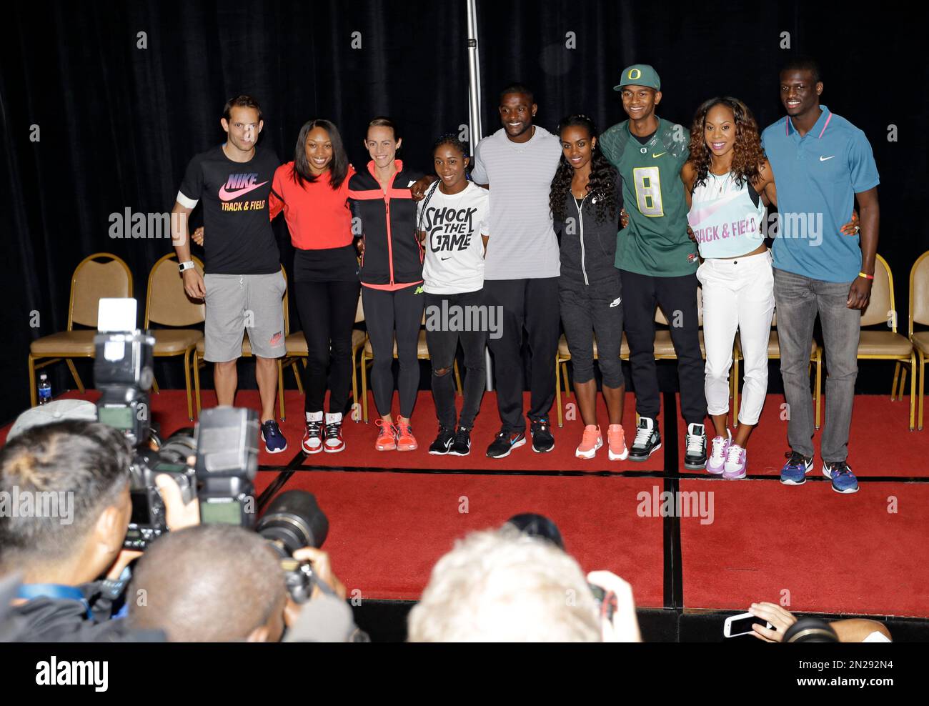 Competitors in the Prefontaine Classic track and field meet pose for ...