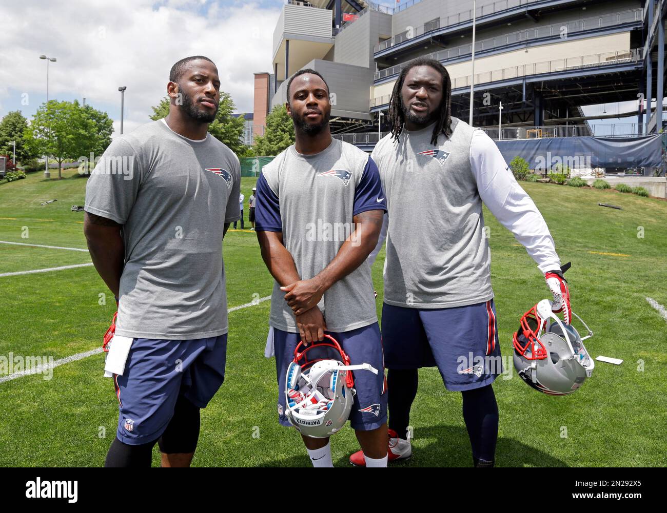 New England Patriots running backs, from left, Jonas Gray, James White ...