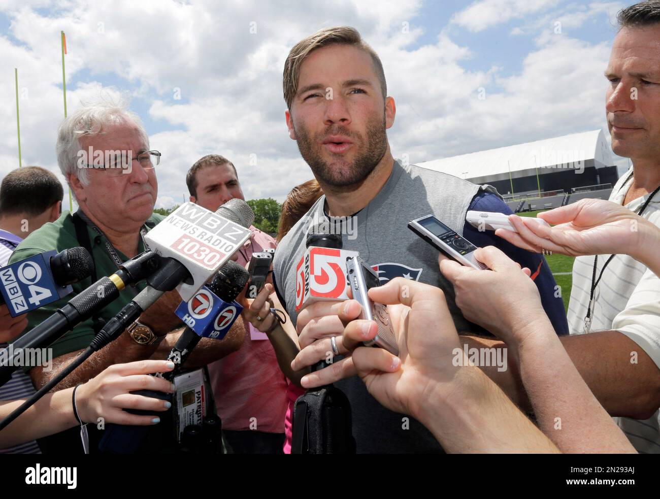 New England Patriots Wide Receiver Julian Edelman Talks With Reporters