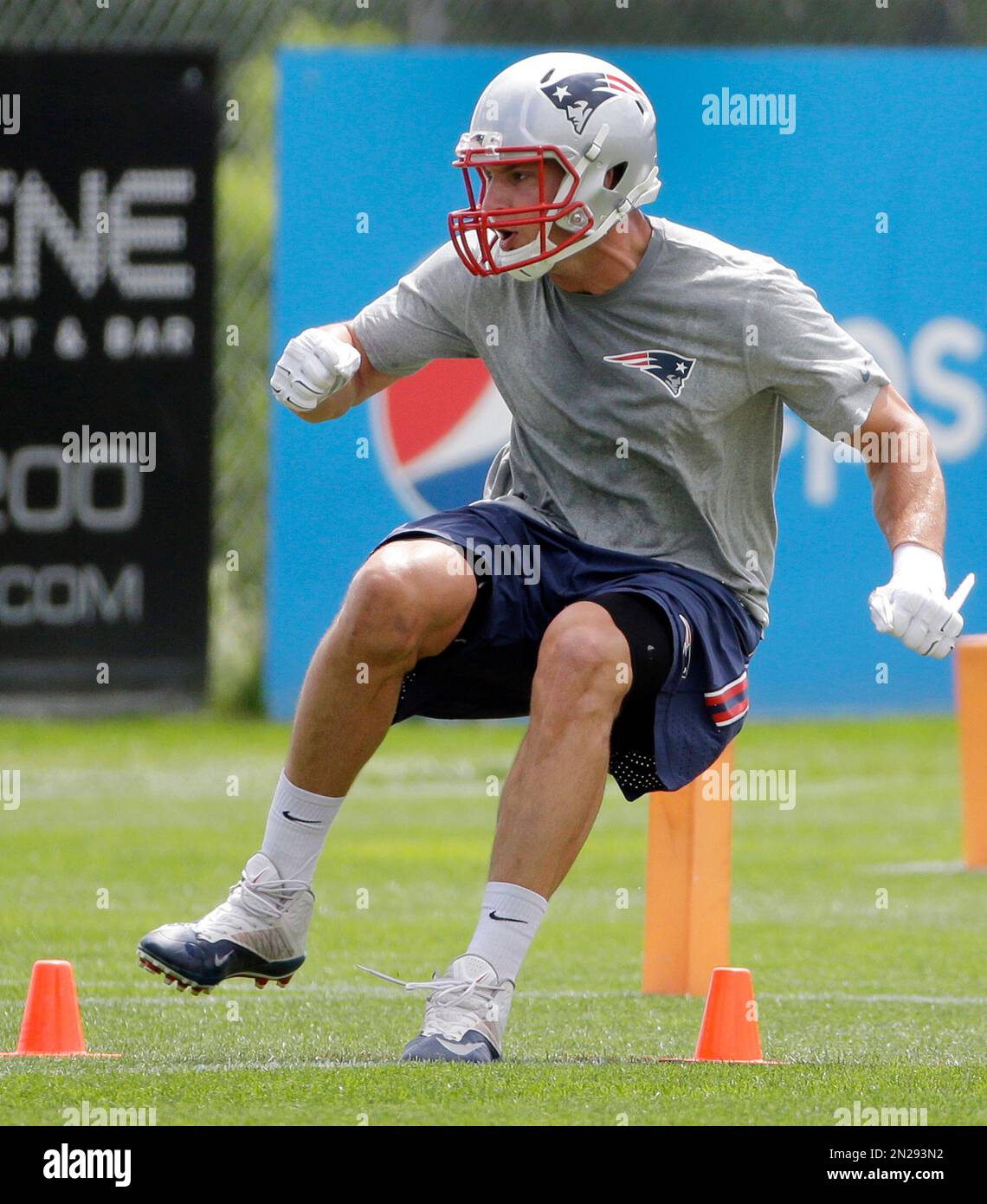 New England Patriots tight end Rob Gronkowski participates in a drill ...