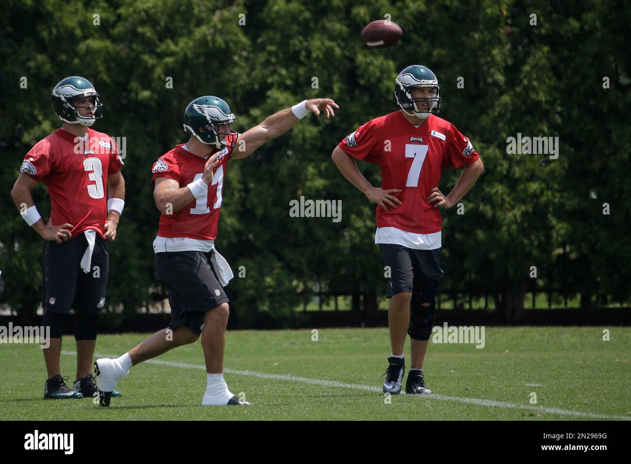 Philadelphia Eagles' Tim Tebow participates in a drill during organized ...