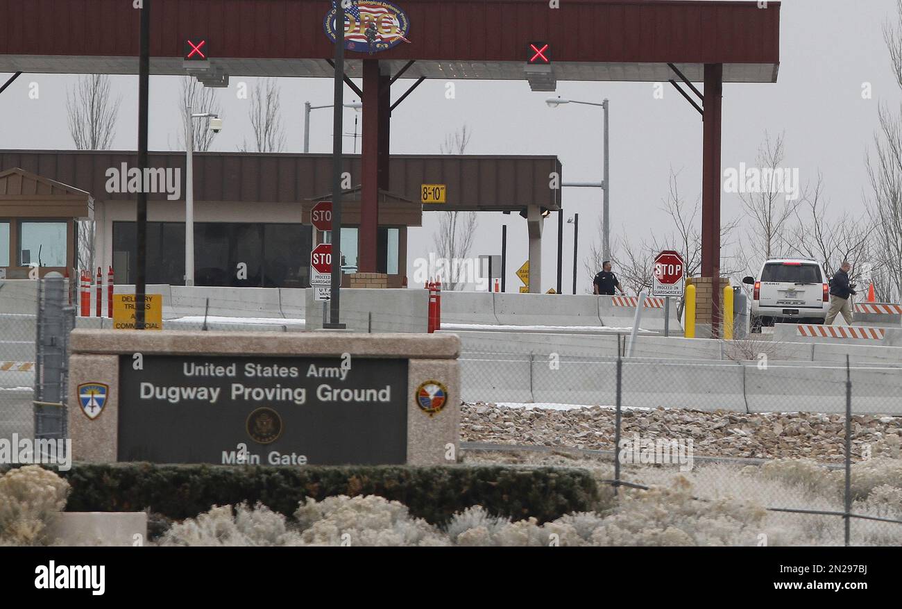 FILE - This Jan. 27, 2010, file photo, shows the main gate at Dugway ...