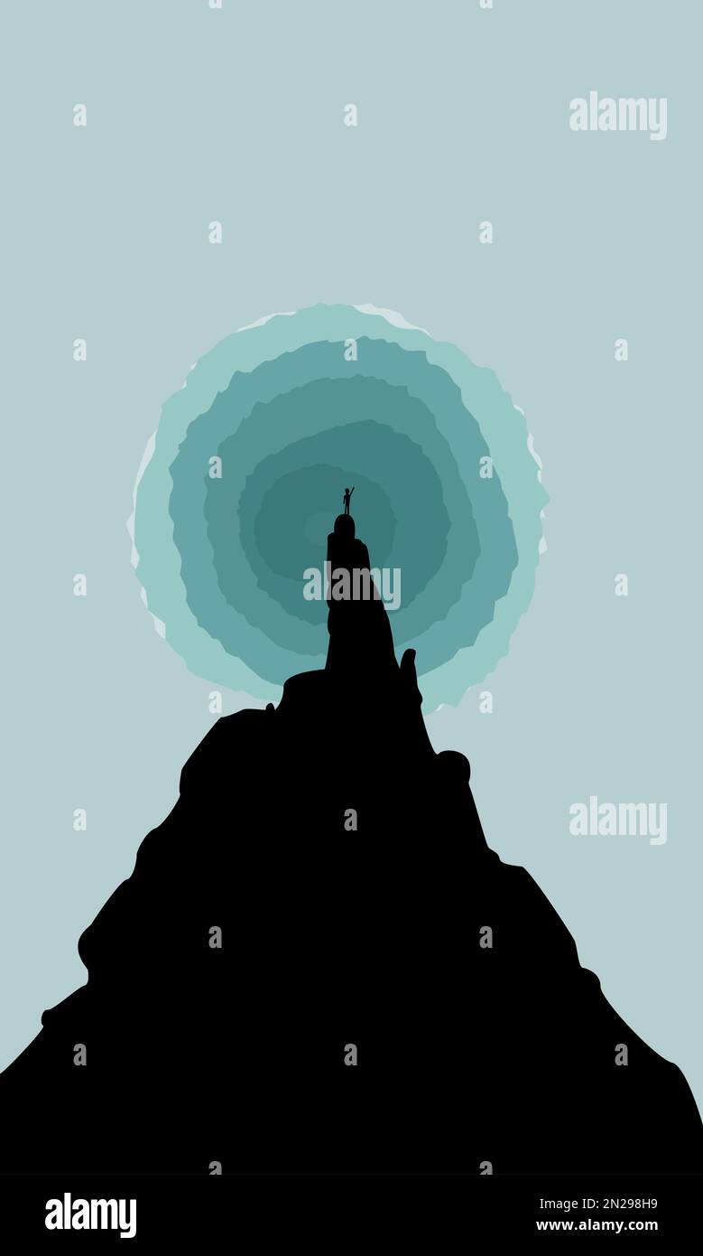 An artistic work for a man standing on the top of a mountain ...