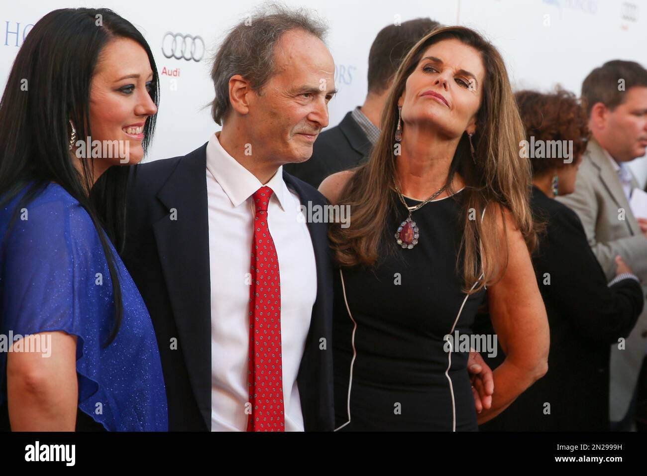 Katrina Gilbert, from left, Nick Doob and Maria Shriver arrive at the ...