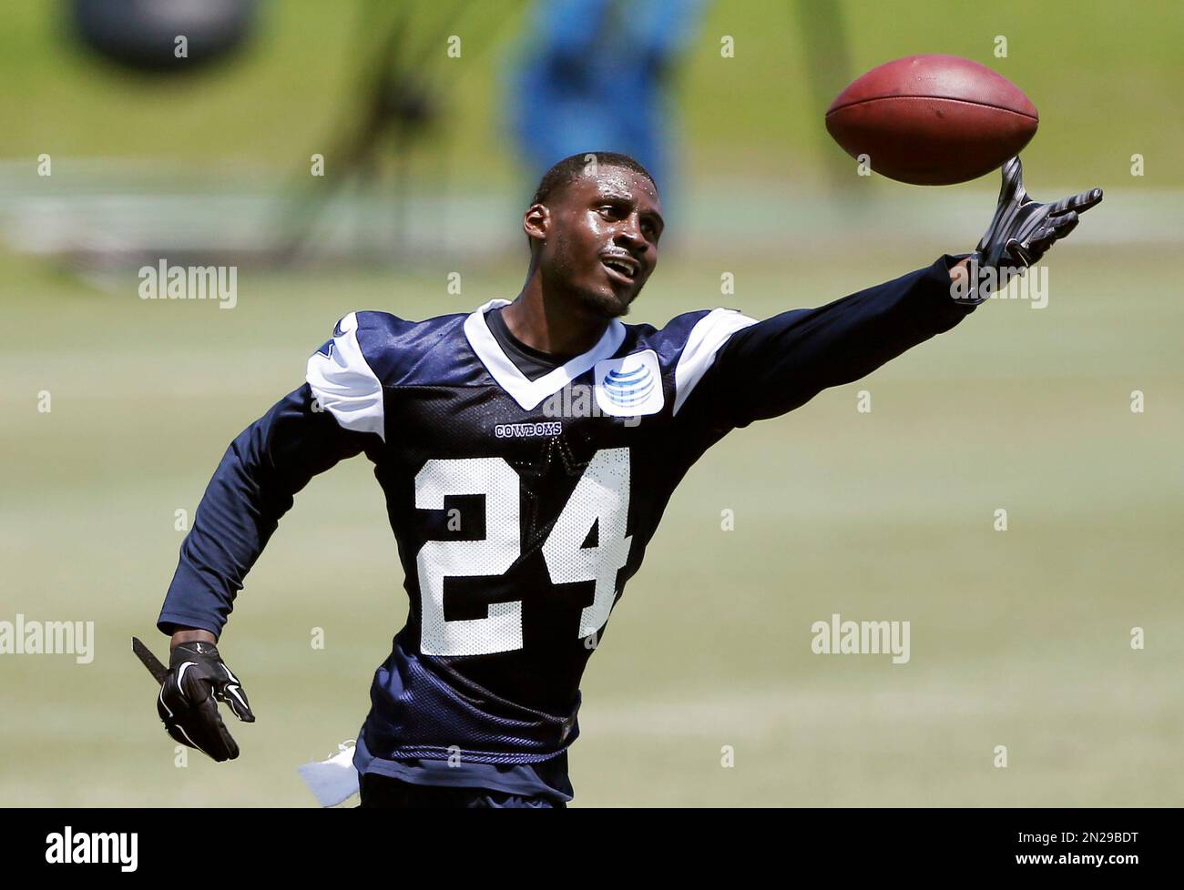 Dallas Cowboys cornerback Morris Claiborne catches a pass during an NFL ...