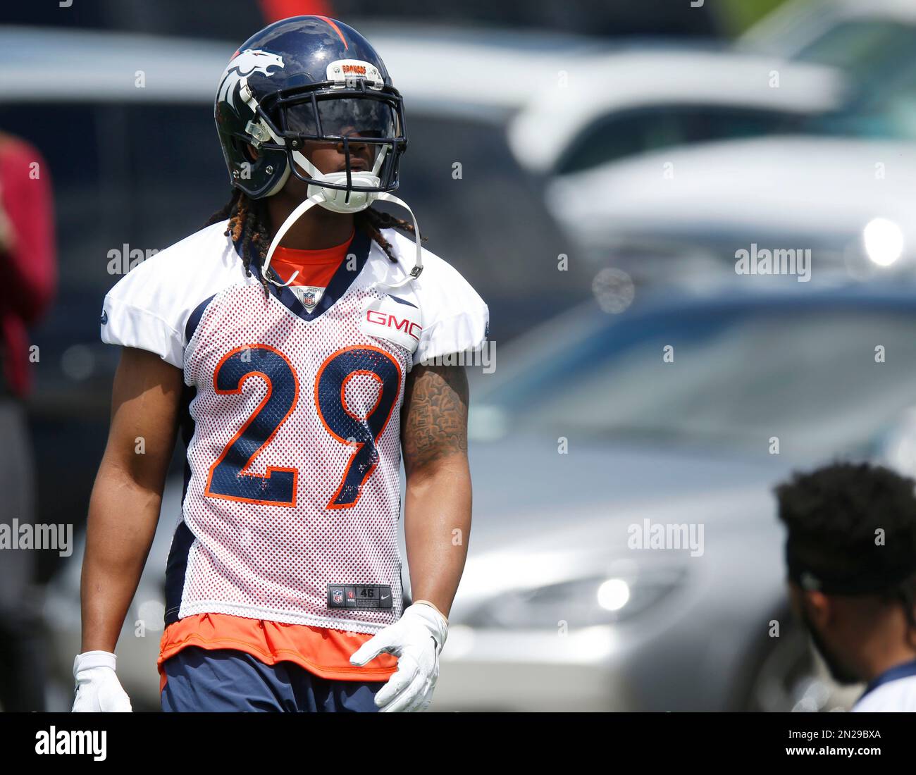 Denver Broncos cornerback Bradley Roby takes part in drills during an ...