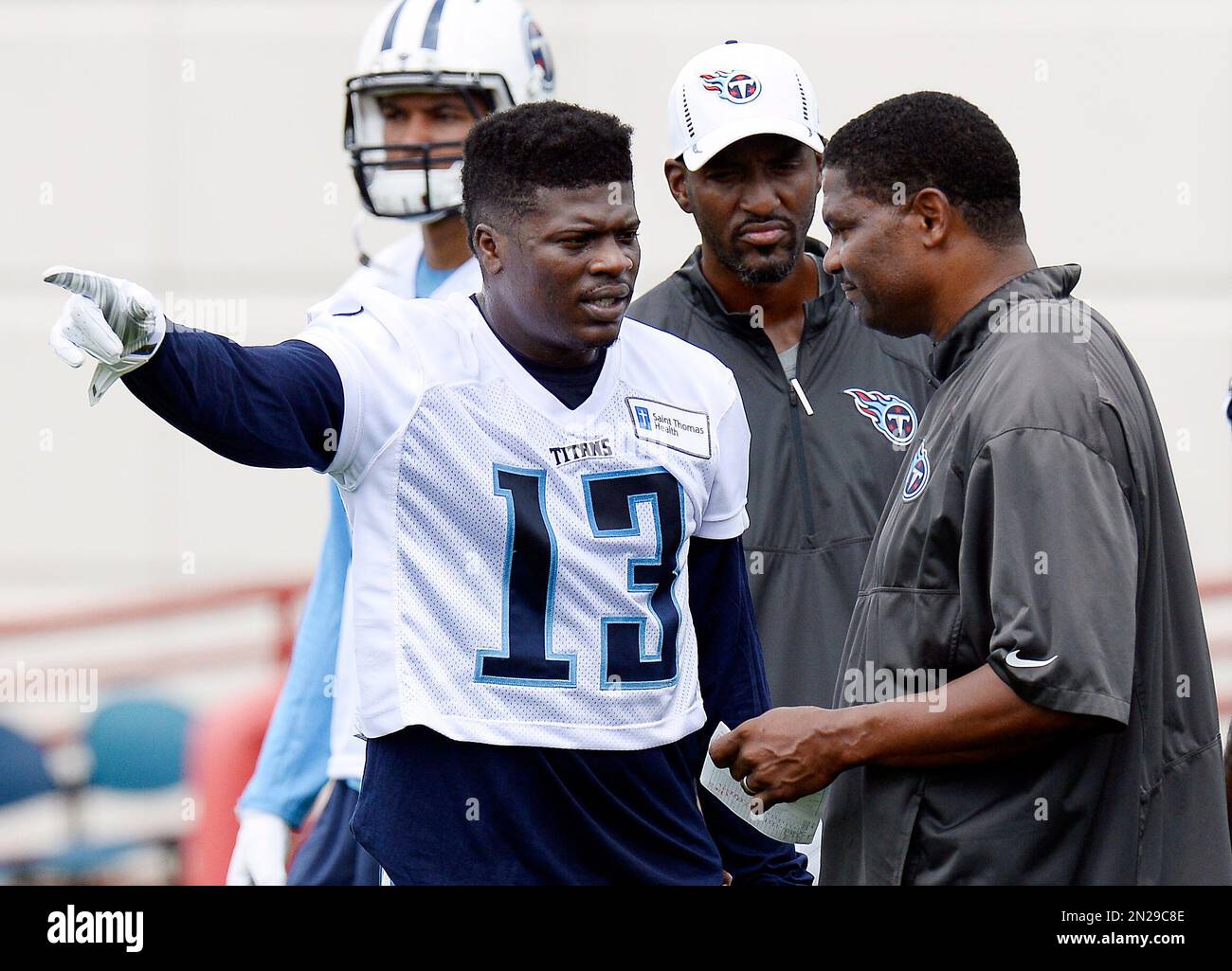 Tennessee Titans wide receiver Kendall Wright (13) talks with wide ...