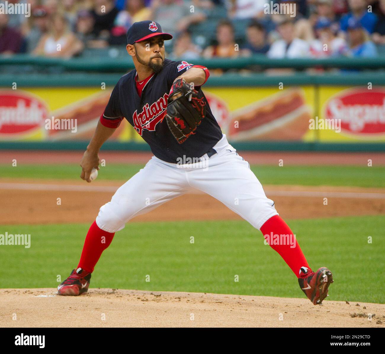 Cleveland Indians' Danny Salazar delivers a against the Texas Rangers ...