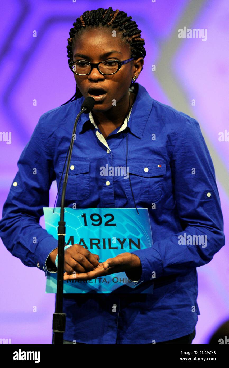 Marilyn Santo, 14, of Marietta, Ohio, spells the word "mercurial ...