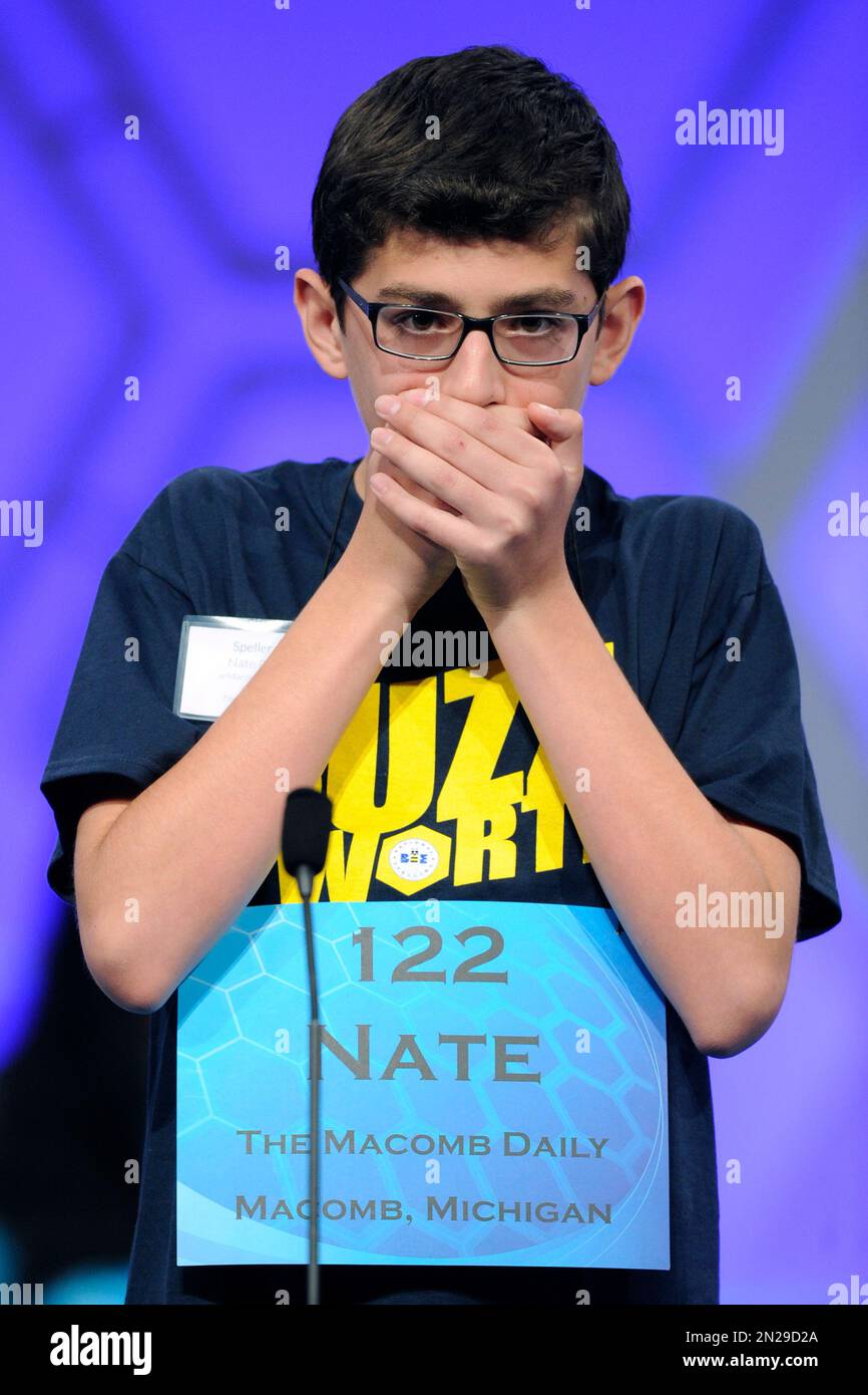 Nathaniel Britton, 14, of Macomb, Mich., spells the word "incorruptible ...