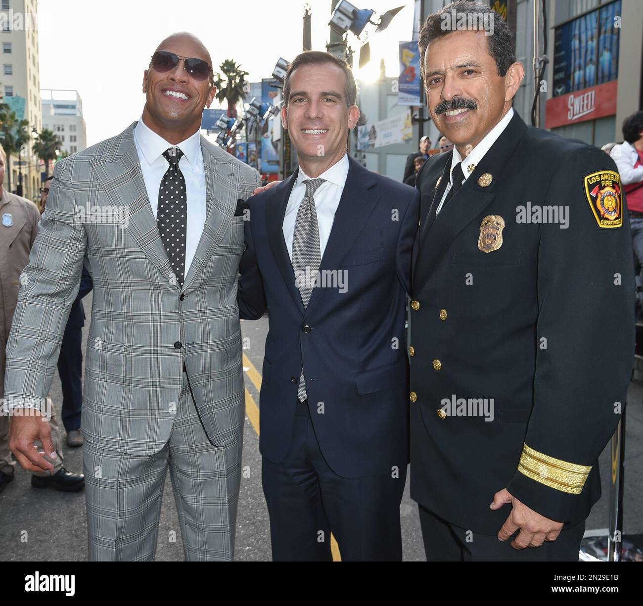 Dwayne 'The Rock' Johnson, from left Mayor of Los Angeles Eric Garcetti ...