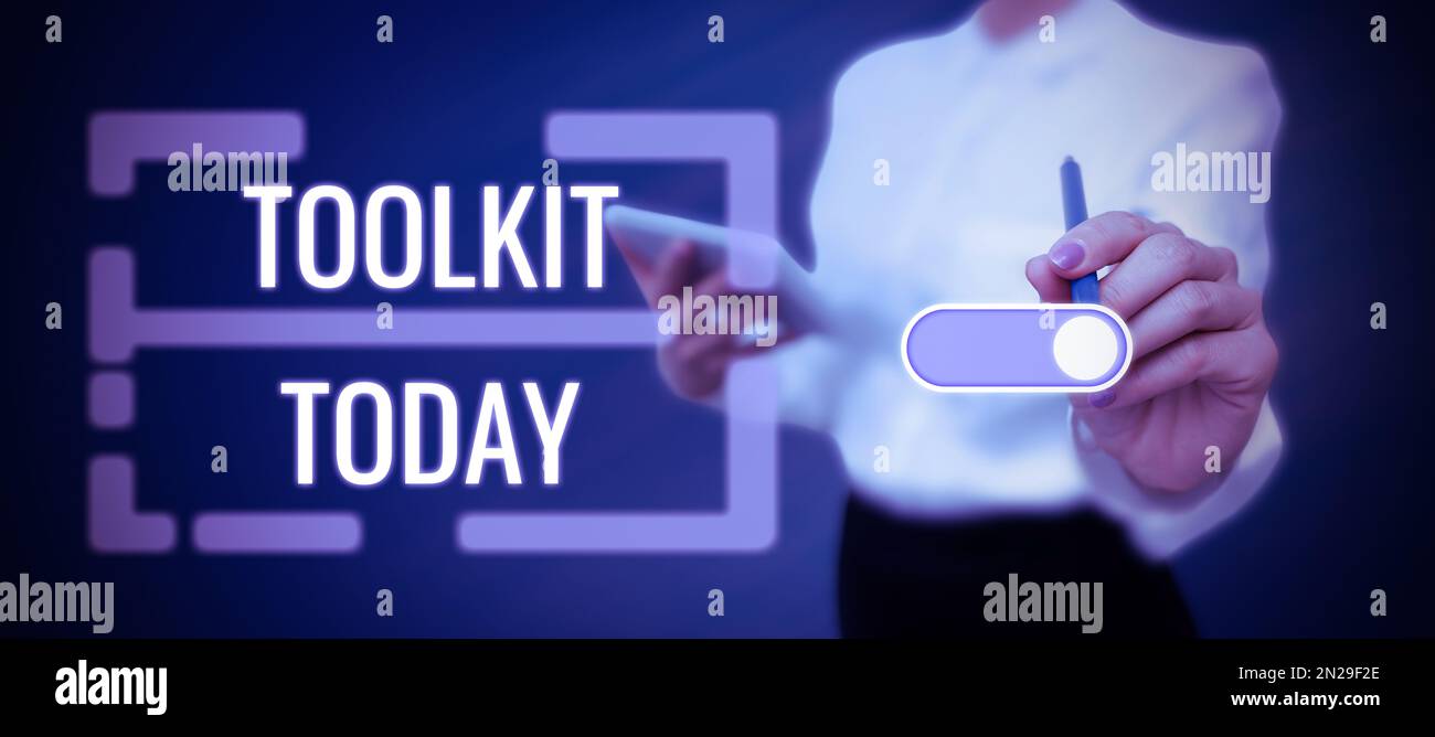 Text showing inspiration Toolkit. Business showcase set of tools kept ...