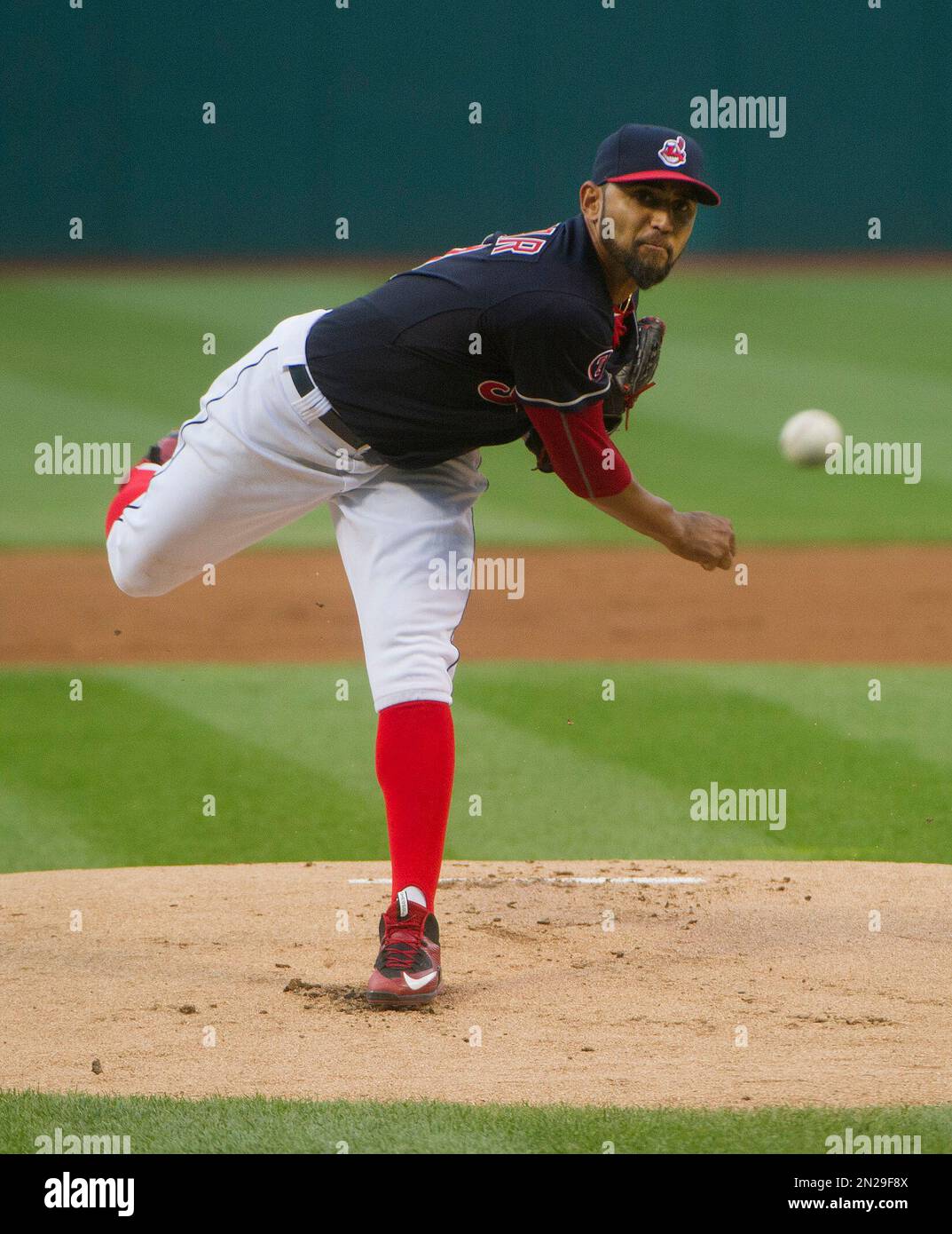 Cleveland Indians' Danny Salazar delivers to Texas Rangers' Adrian ...