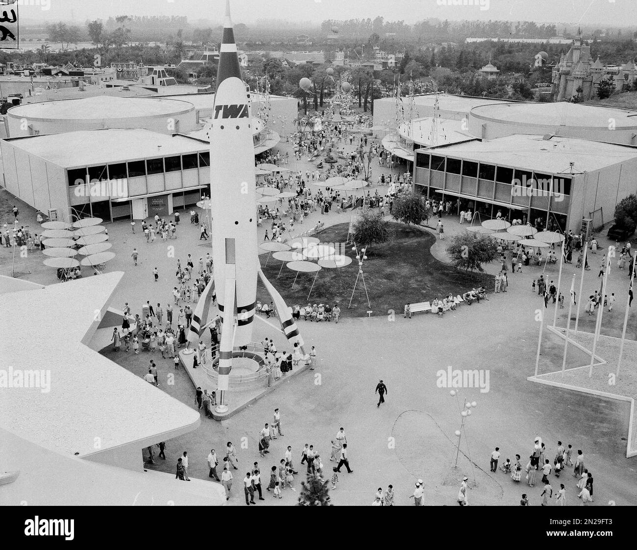 The TWA Moonliner rocketship dominates the Tomorrowland attraction at ...