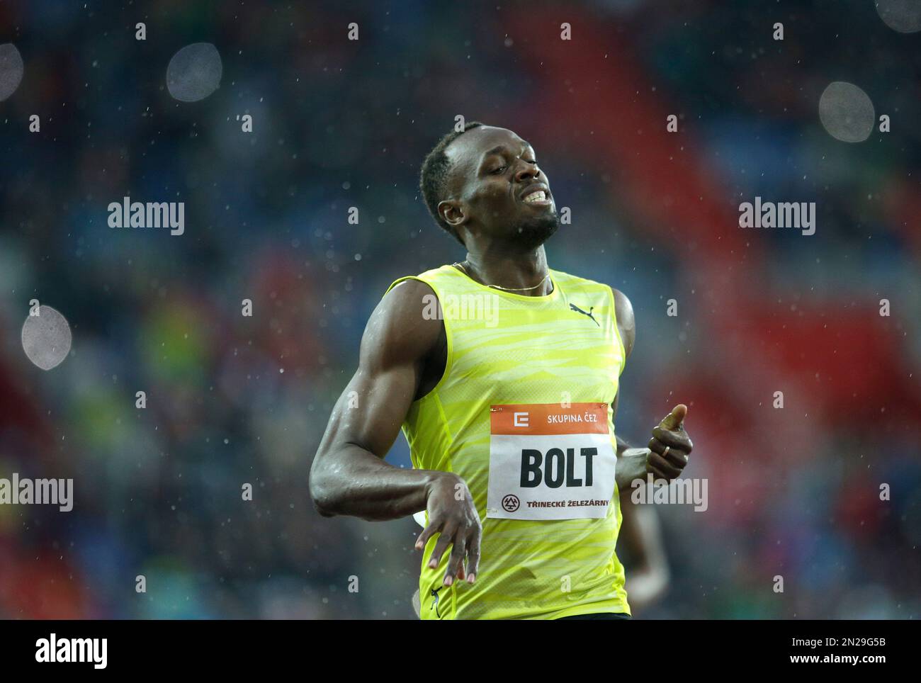 Usain Bolt of Jamaica crosses the finish line winning the 200 meters ...