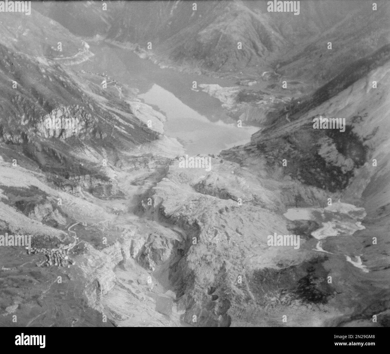 This is an aerial view of the Vajont Dam surrounding area north of ...