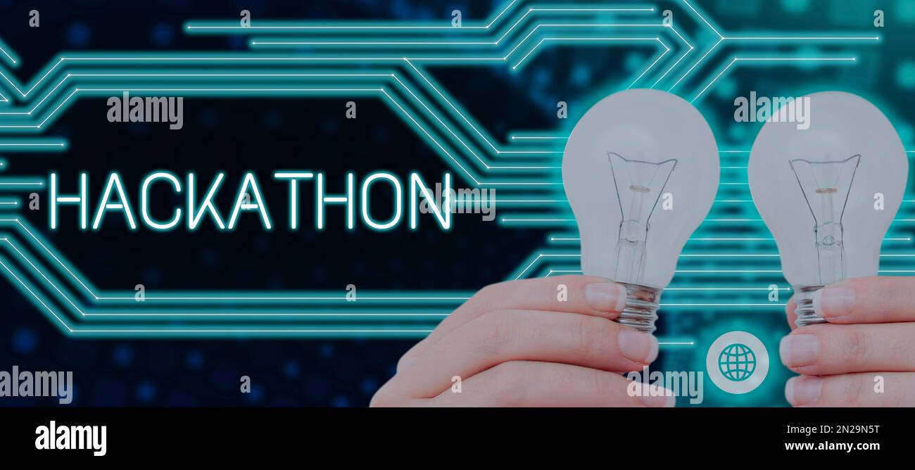 Text showing inspiration Hackathon. Business idea event where large ... Text showing inspiration Hackathon. Business idea event where large ...