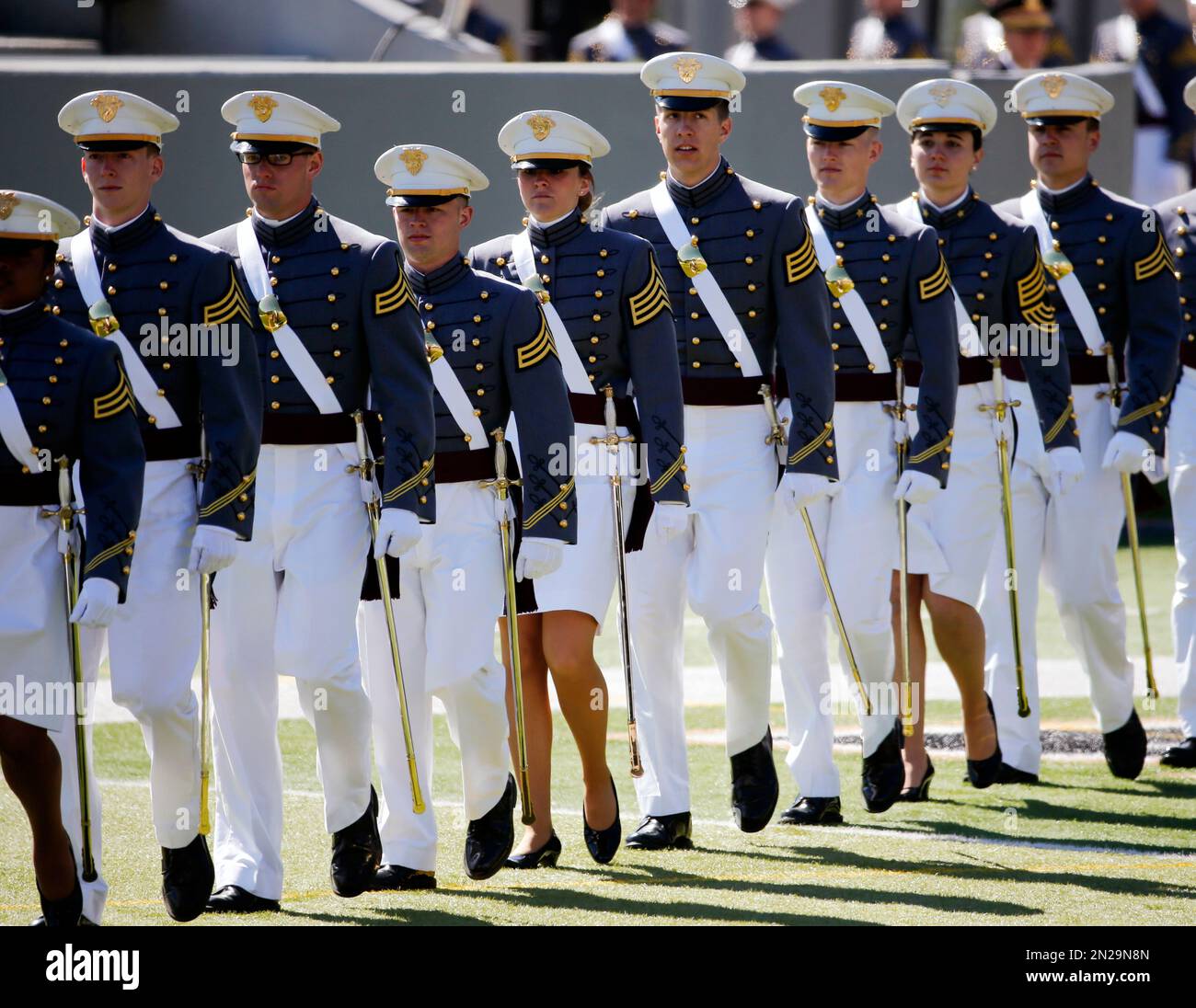 Graduating cadets march into Michie Stadium during a graduation and ...