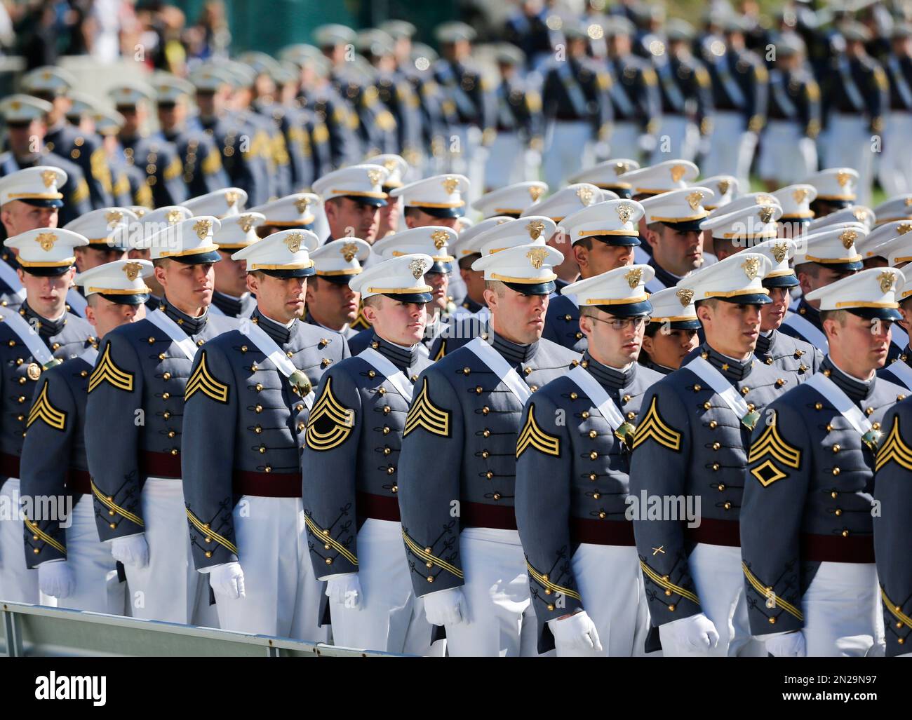 Graduating cadets march into Michie Stadium during a graduation and ...