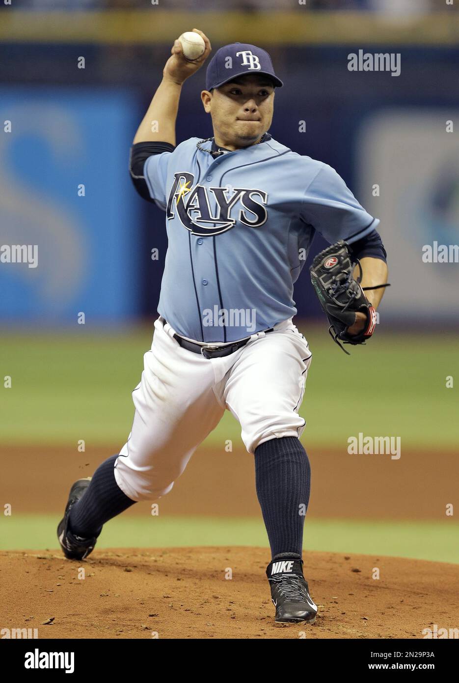 Tampa Bay Rays starting pitcher Erasmo Ramirez delivers to the Oakland ...
