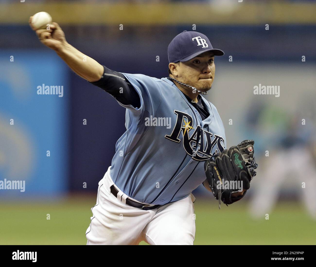 Tampa Bay Rays starting pitcher Erasmo Ramirez delivers to the Oakland ...