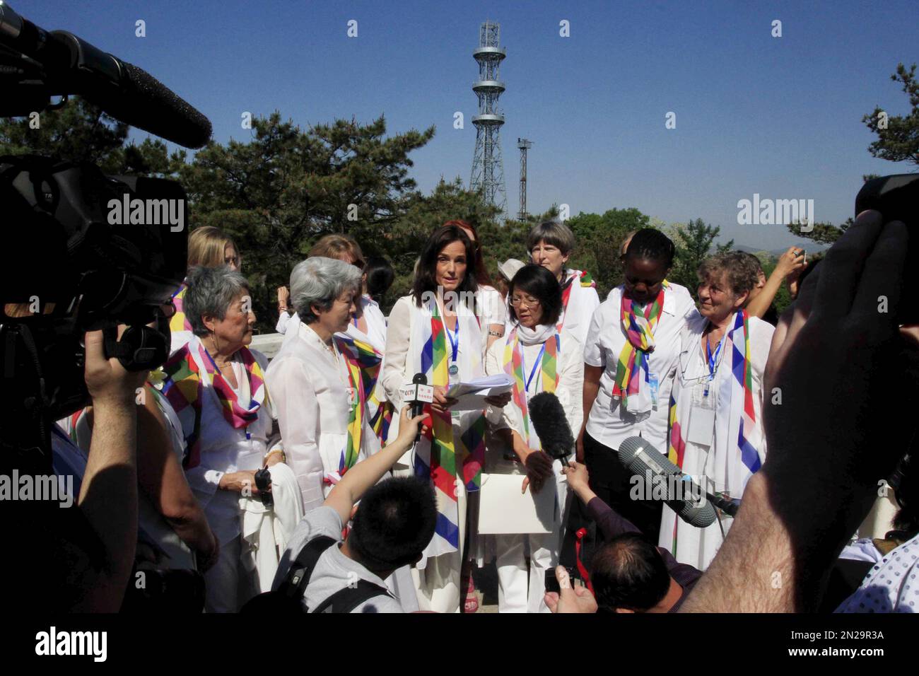 International women activists read a peace declaration at Panmungak ...