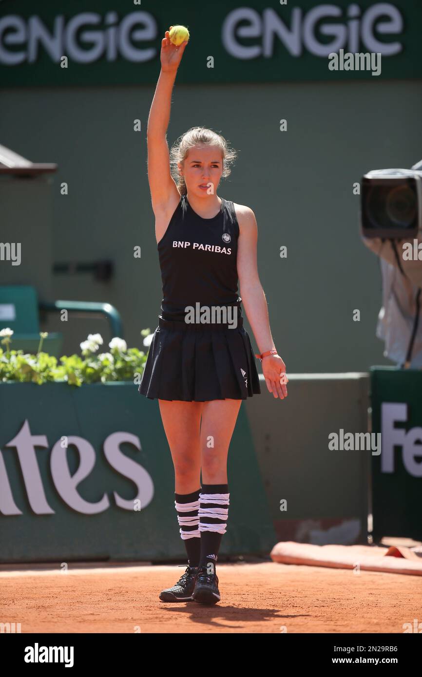 A ball girl wears the new outfit at Roland Garros stadium on the first ...