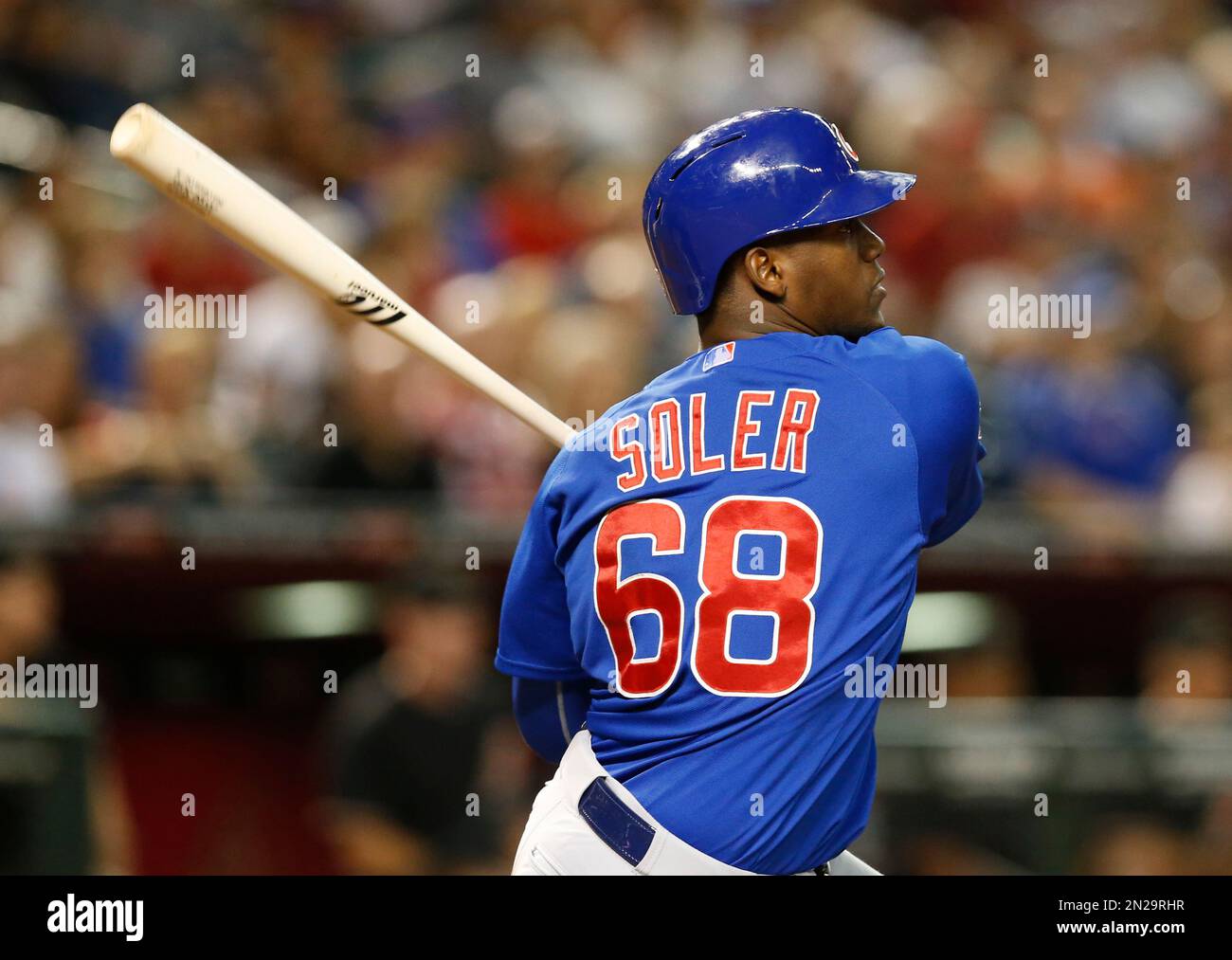 Chicago Cubs right fielder Jorge Soler hits a two-run double in the eighth inning during a ...