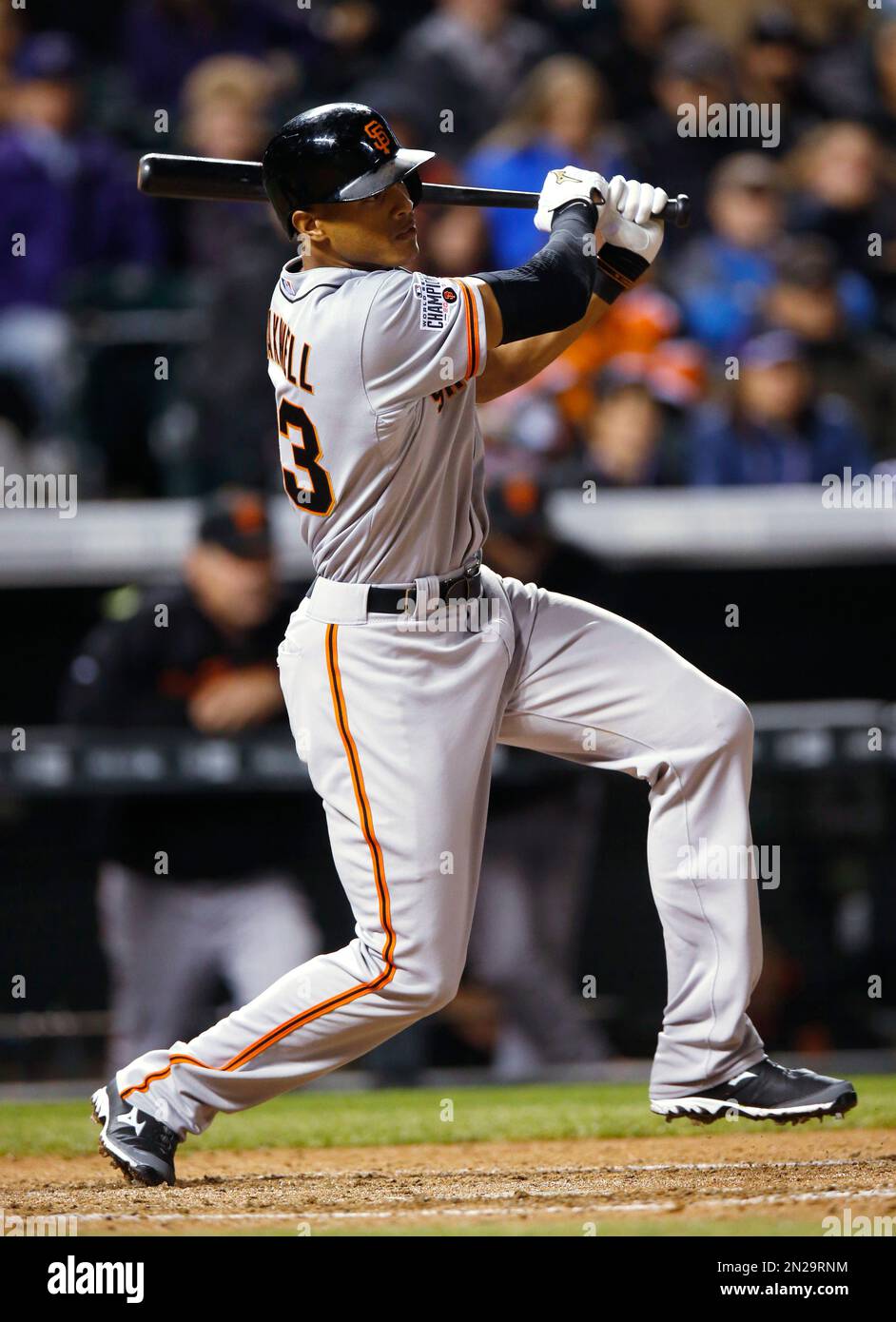 San Francisco Giants' Justin Maxwell singles off Colorado Rockies ...